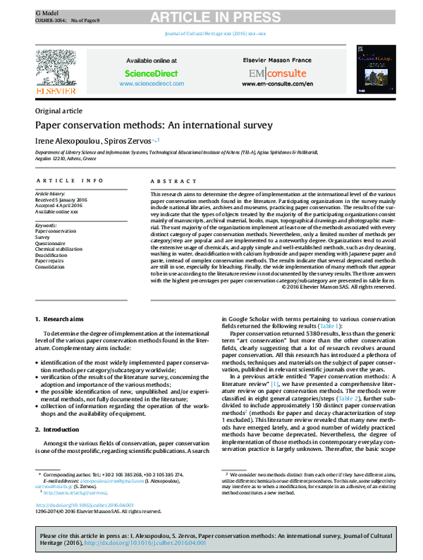 (PDF) Paper conservation methods: An international survey