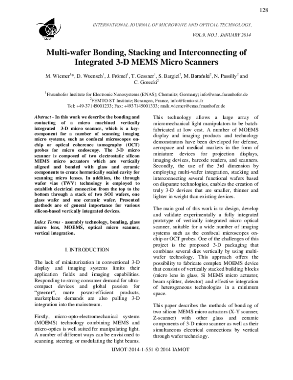 (PDF) Multi-wafer Bonding, Stacking and Interconnecting of Integrated 3 ...