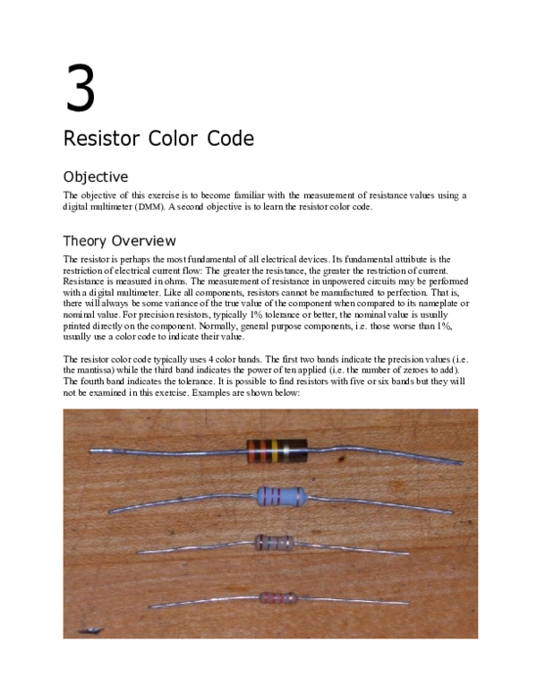(PDF) Experiment 3: Resistor Color Code