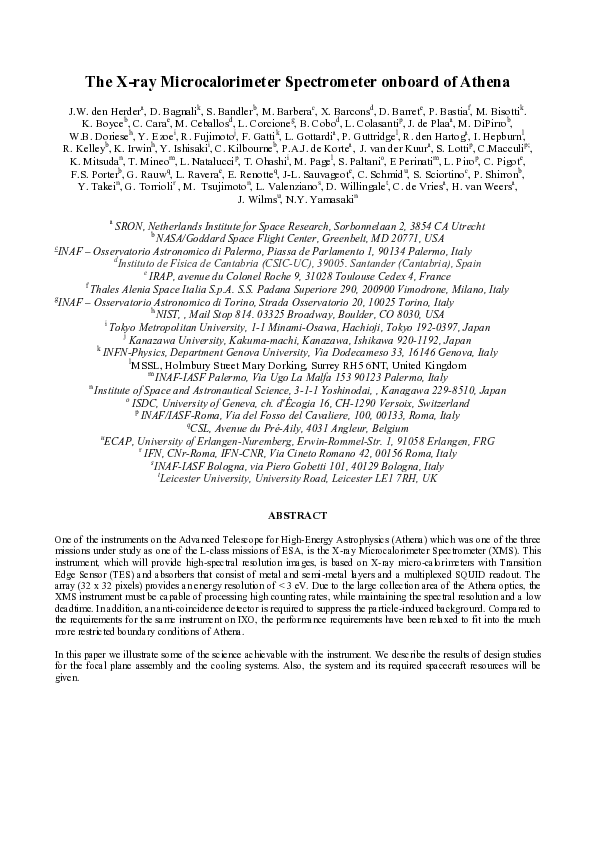 (PDF) The X-ray Microcalorimeter Spectrometer onboard of Athena