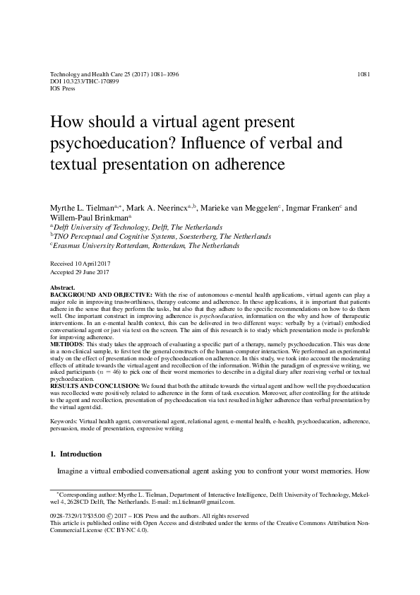 (PDF) How should a virtual agent present psychoeducation? Influence of ...