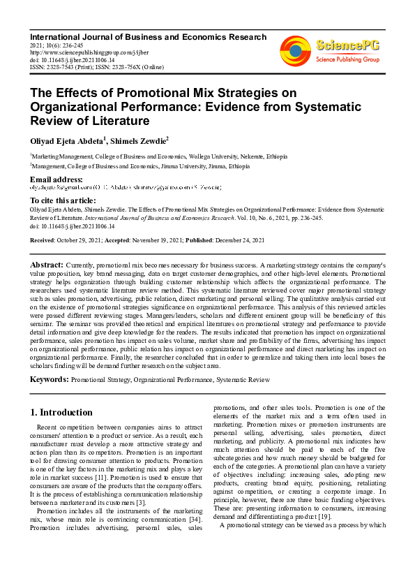(PDF) The Effects of Promotional Mix Strategies on Organizational ...