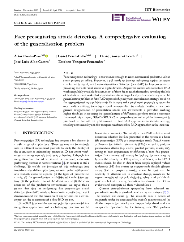 (PDF) Face presentation attack detection. A comprehensive evaluation of the generalisation problem