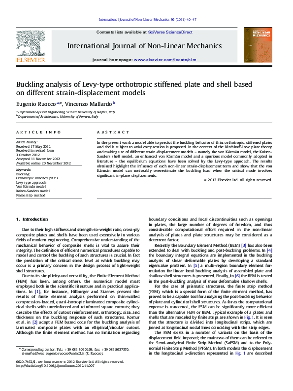 (PDF) Buckling analysis of Levy-type orthotropic stiffened plate and ...