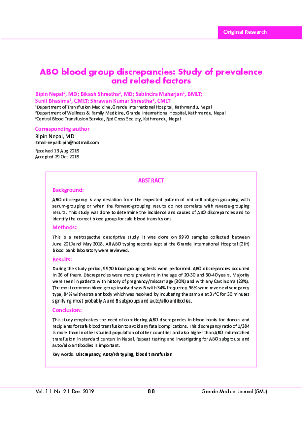 (PDF) ABO blood group discrepancies: Study of prevalence and related ...