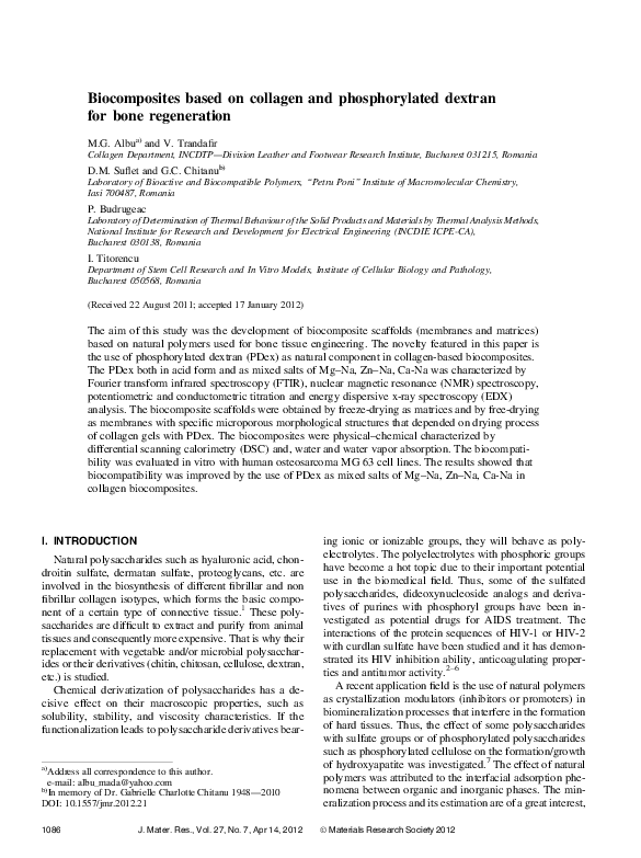 (PDF) Biocomposites based on collagen and phosphorylated dextran for ...