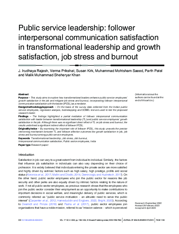 (PDF) Public service leadership: follower interpersonal communication satisfaction in ...