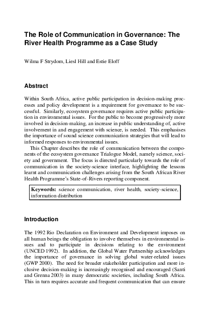 (PDF) The Role of Communication in Governance: The River Health ...