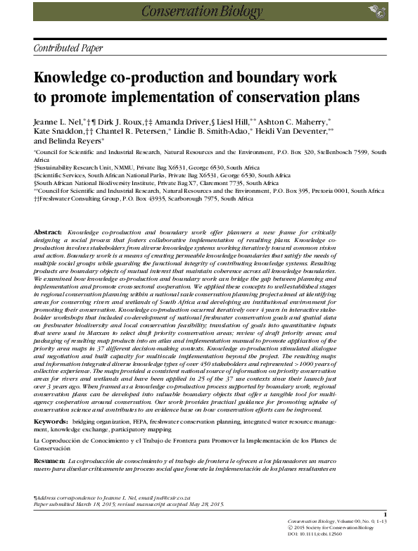 (PDF) Knowledge co‐production and boundary work to promote ...