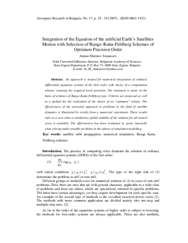 (PDF) Integration of the Equation of the artificial Earth's Satellites ...
