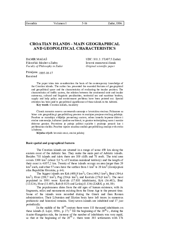 (PDF) Croatian Islands-Main Geographical and Geopolitical Characteristics