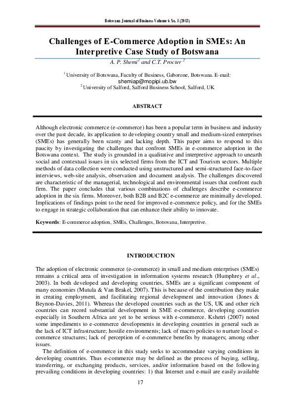 (PDF) Challenges of E-Commerce Adoption in SMEs: An Interpretive Case Study of Botswana