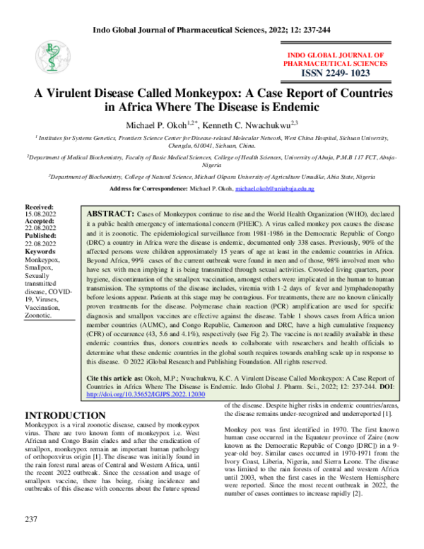 (PDF) A Virulent Disease Called Monkeypox: A Case Report ofCountries in ...