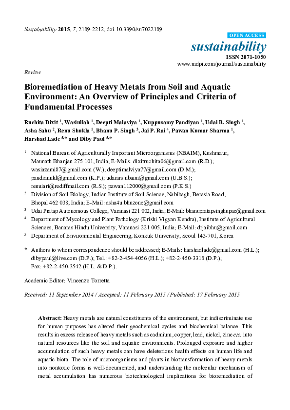 (PDF) Bioremediation of Heavy Metals from Soil and Aquatic Environment: An Overview of ...