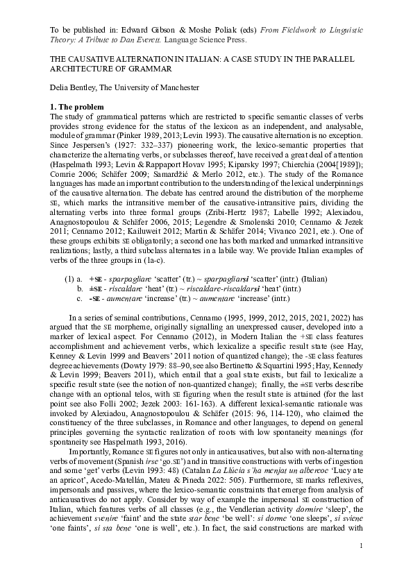(PDF) The causative alternation in Italian: A case study in the ...