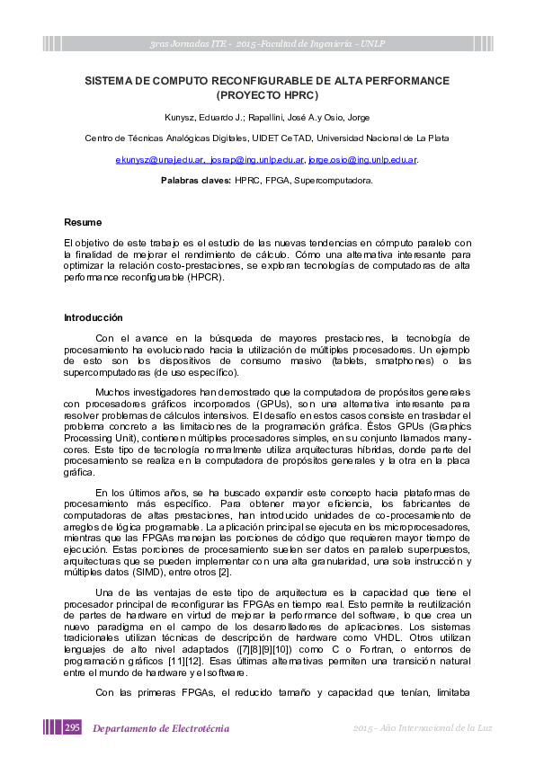 (PDF) Sistema De Computo Reconfigurable De Alta Performance (Proyecto HPRC)