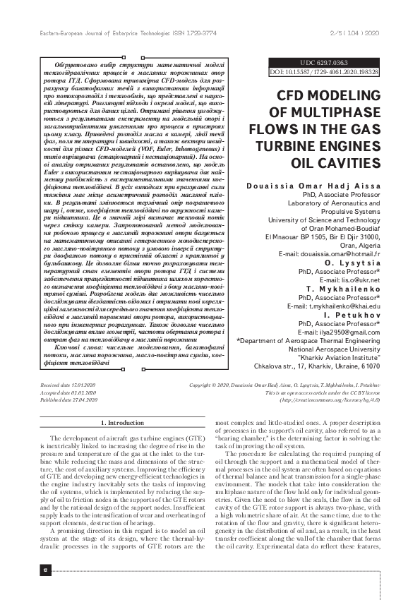 Pdf Cfd Modeling Of Multiphase Flows In The Gas Turbine Engines Oil Cavities