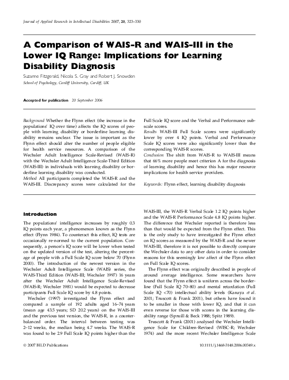 (PDF) A Comparison of WAIS-R and WAIS-III in the Lower IQ Range ...