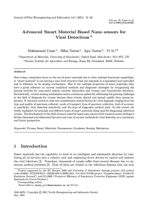 (PDF) Advanced Smart Material Based Nano sensors for Viral Detections