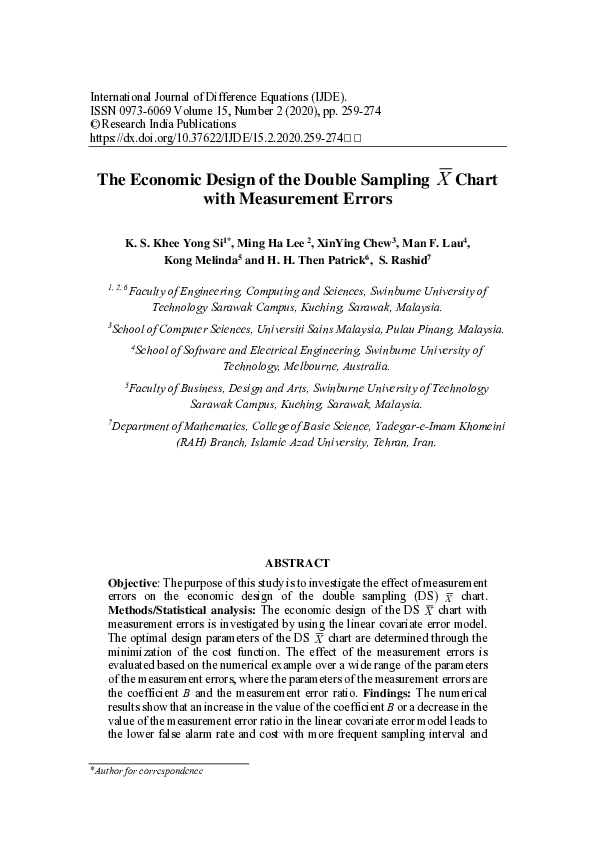 Pdf The Economic Design Of The Double Sampling X Chart With Measurement Errors
