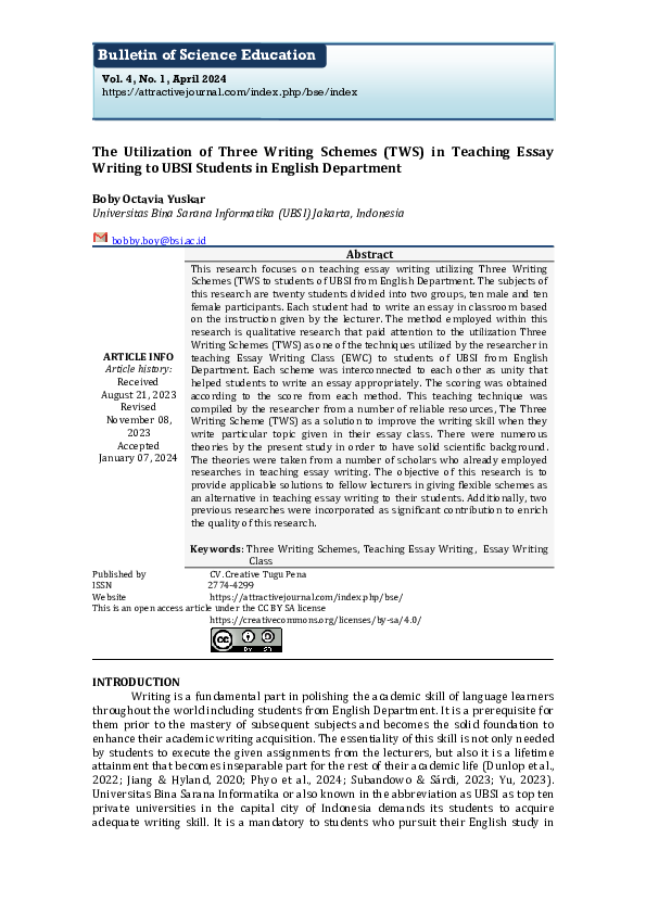 (PDF) The Utilization of Three Writing Schemes (TWS) in Teaching Essay ...