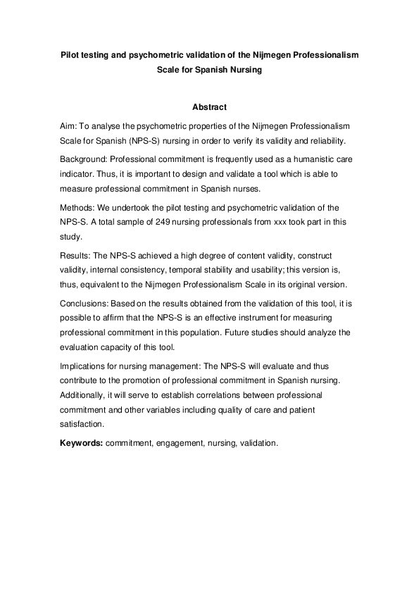 (PDF) Pilot Testing and Psychometric Validation of the Nijmegen ...