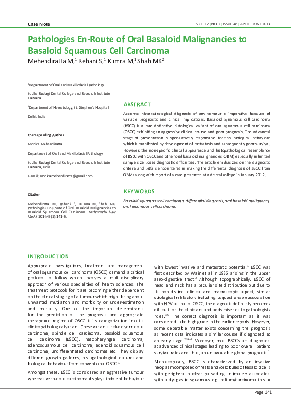 (PDF) Pathologies En-Route of Oral Basaloid Malignancies to Basaloid ...