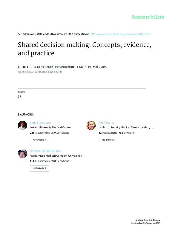 (PDF) Shared decision making: Concepts, evidence, and practice