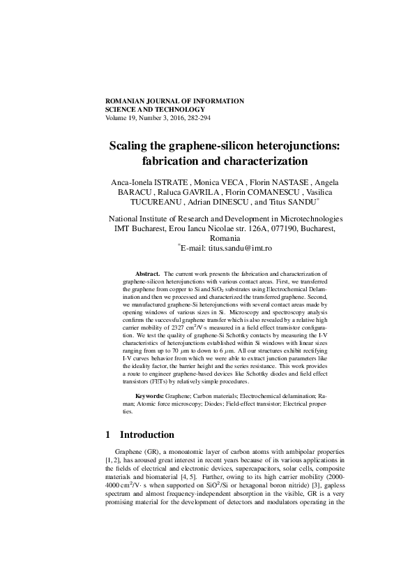 (PDF) Scaling the graphene-silicon heterojunctions: fabrication and characterization