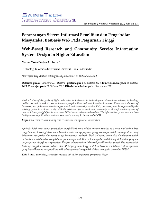 (PDF) Perancangan Sistem Informasi Penelitian dan Pengabdian Masyarakat Berbasis Web Pada ...