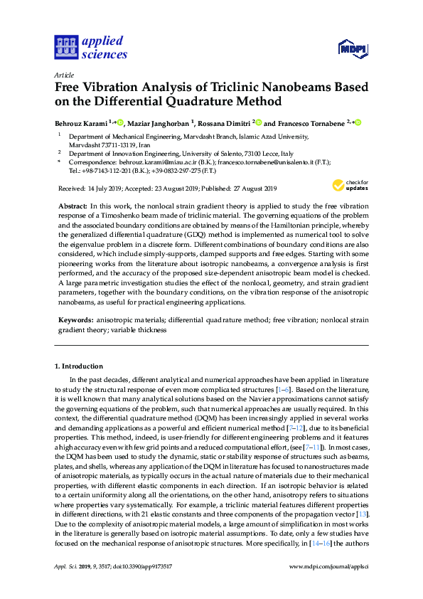 (PDF) Vibration Analysis of Triclinic Nanobeams via Differential Quadrature