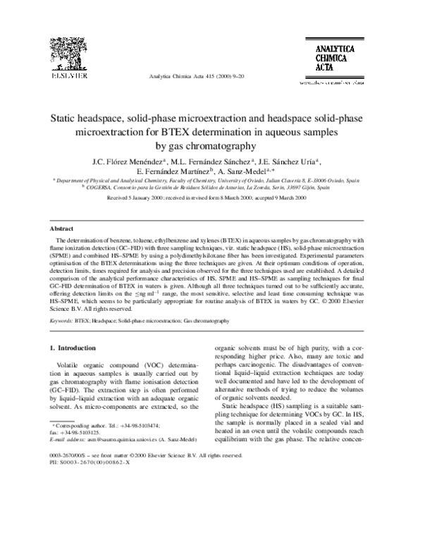 Pdf Static Headspace Solid Phase Microextraction And Headspace Solid