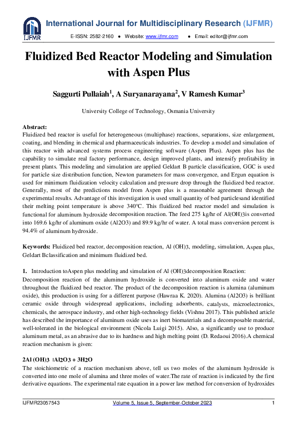 (PDF) Fluidized Bed Reactor Modeling and Simulation with Aspen Plus