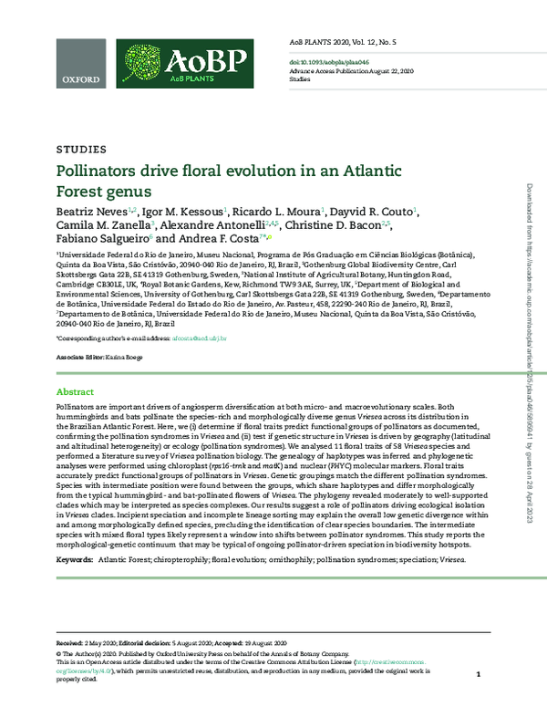 (PDF) Pollinators drive floral evolution in an Atlantic Forest genus