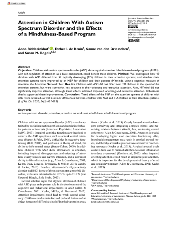 (PDF) Attention in Children With Autism Spectrum Disorder and the ...