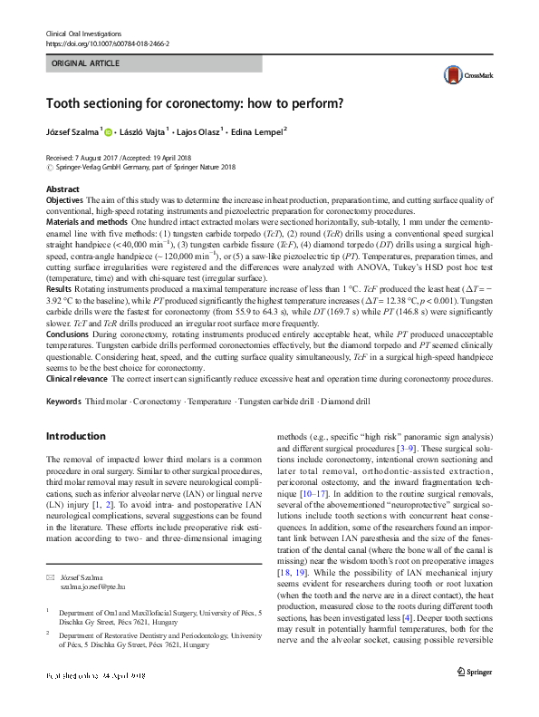 (PDF) Tooth sectioning for coronectomy: how to perform?