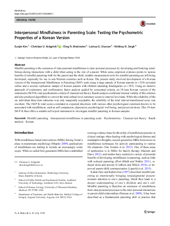 (PDF) Interpersonal Mindfulness in Parenting Scale--Dutch Version