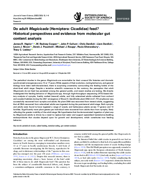 (PDF) Do adult Magicicada (Hemiptera: Cicadidae) feed? Historical ...