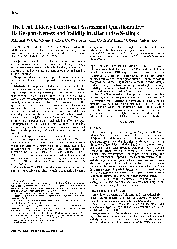 (PDF) The frail elderly functional assessment questionnaire: Its ...