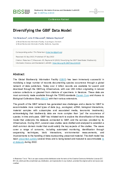 (PDF) Diversifying the GBIF Data Model