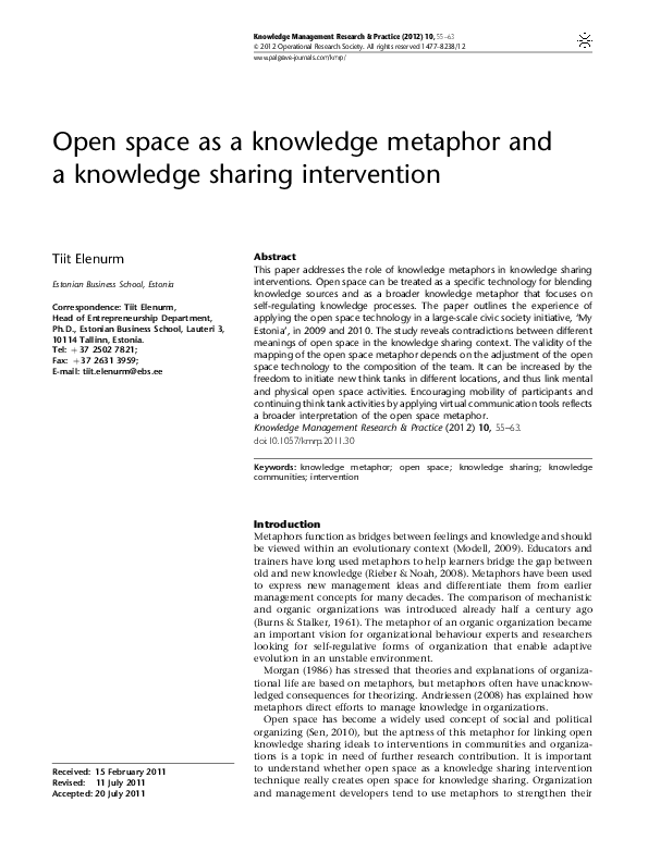 (PDF) Open space as a knowledge metaphor and a knowledge sharing ...