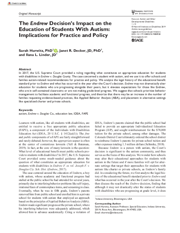 (PDF) The Endrew Decision’s Impact on the Education of Students With ...