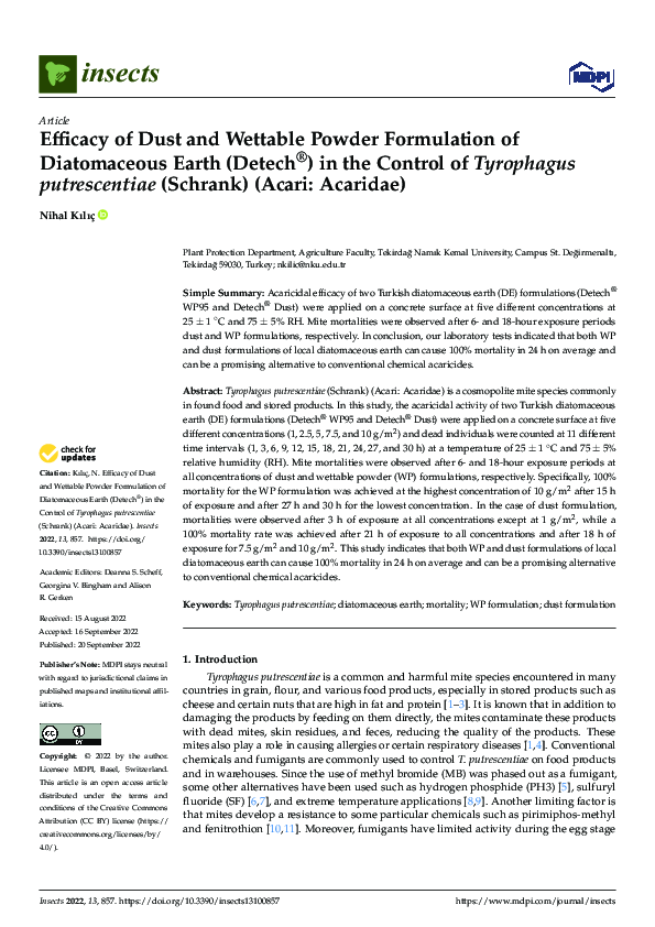 (PDF) Efficacy of Dust and Wettable Powder Formulation of Diatomaceous ...