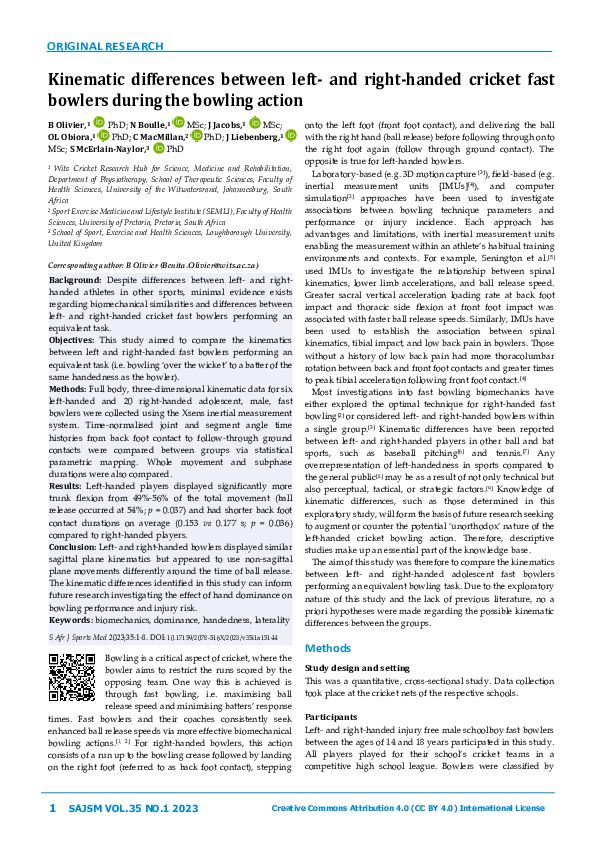 (PDF) Kinematic differences between left-and right-handed cricket fast ...