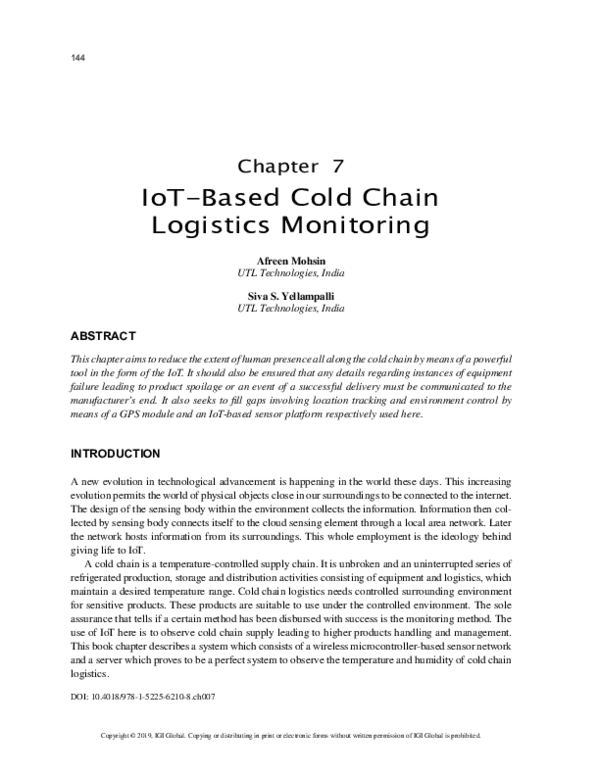 Pdf Iot Based Cold Chain Logistics Monitoring