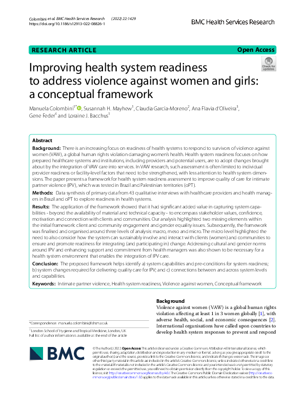 (PDF) Improving health system readiness to address violence against ...