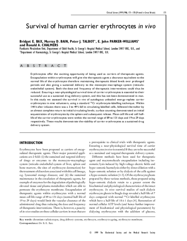 (PDF) Survival of human carrier erythrocytes in vivo