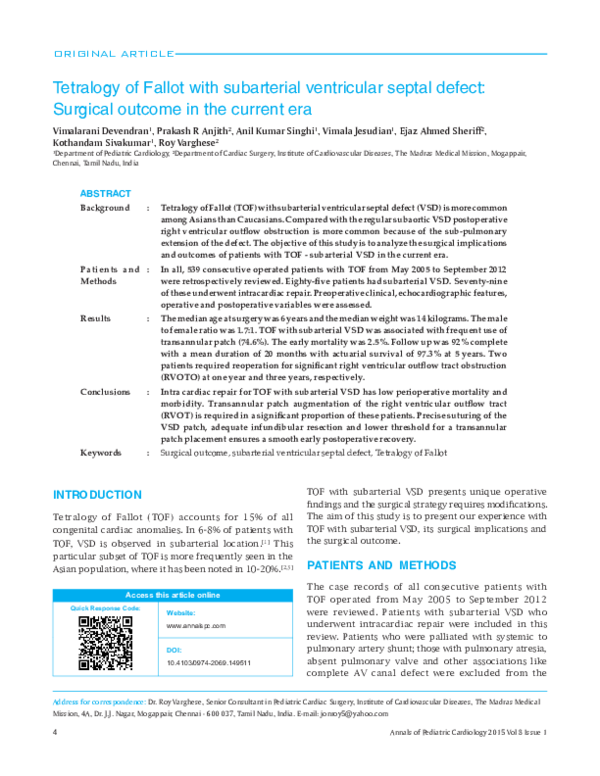 (PDF) Tetralogy of Fallot with subarterial ventricular septal defect | Guillermo Kreutzer ...