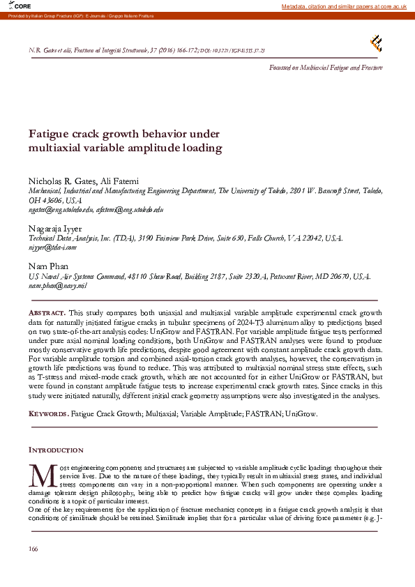 (PDF) Fatigue crack growth behavior under multiaxial variable amplitude loading