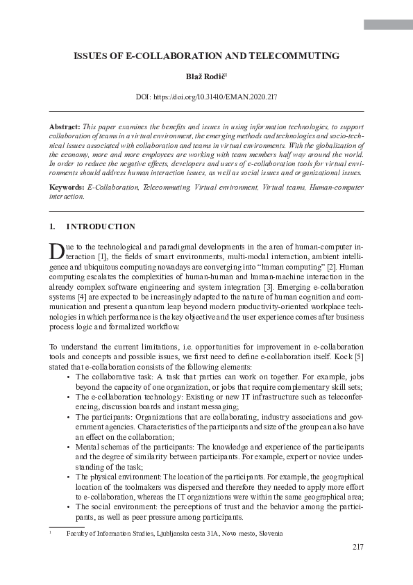 (PDF) Issues of E-Collaboration and Telecommuting